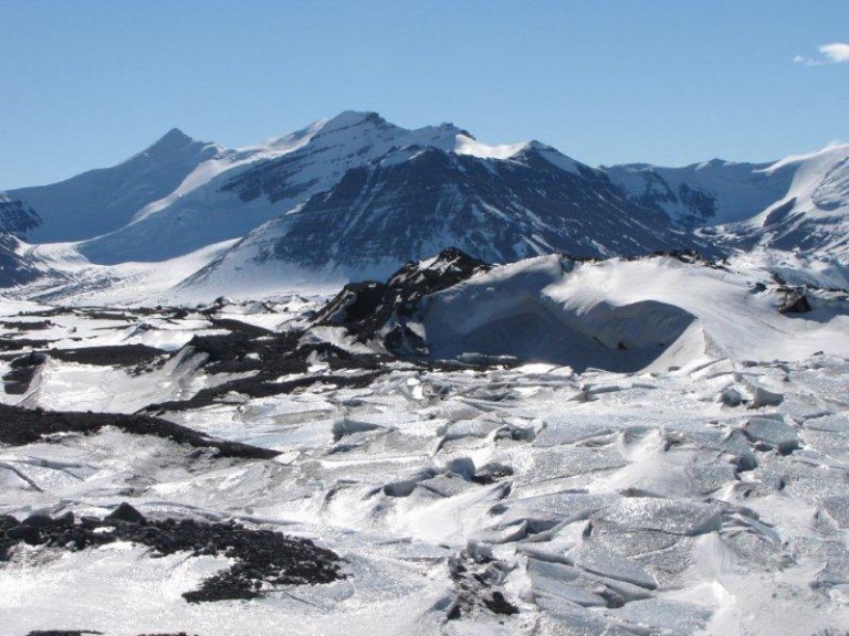 a drained lake in the pressure ridges - AntarcticGlaciers.org